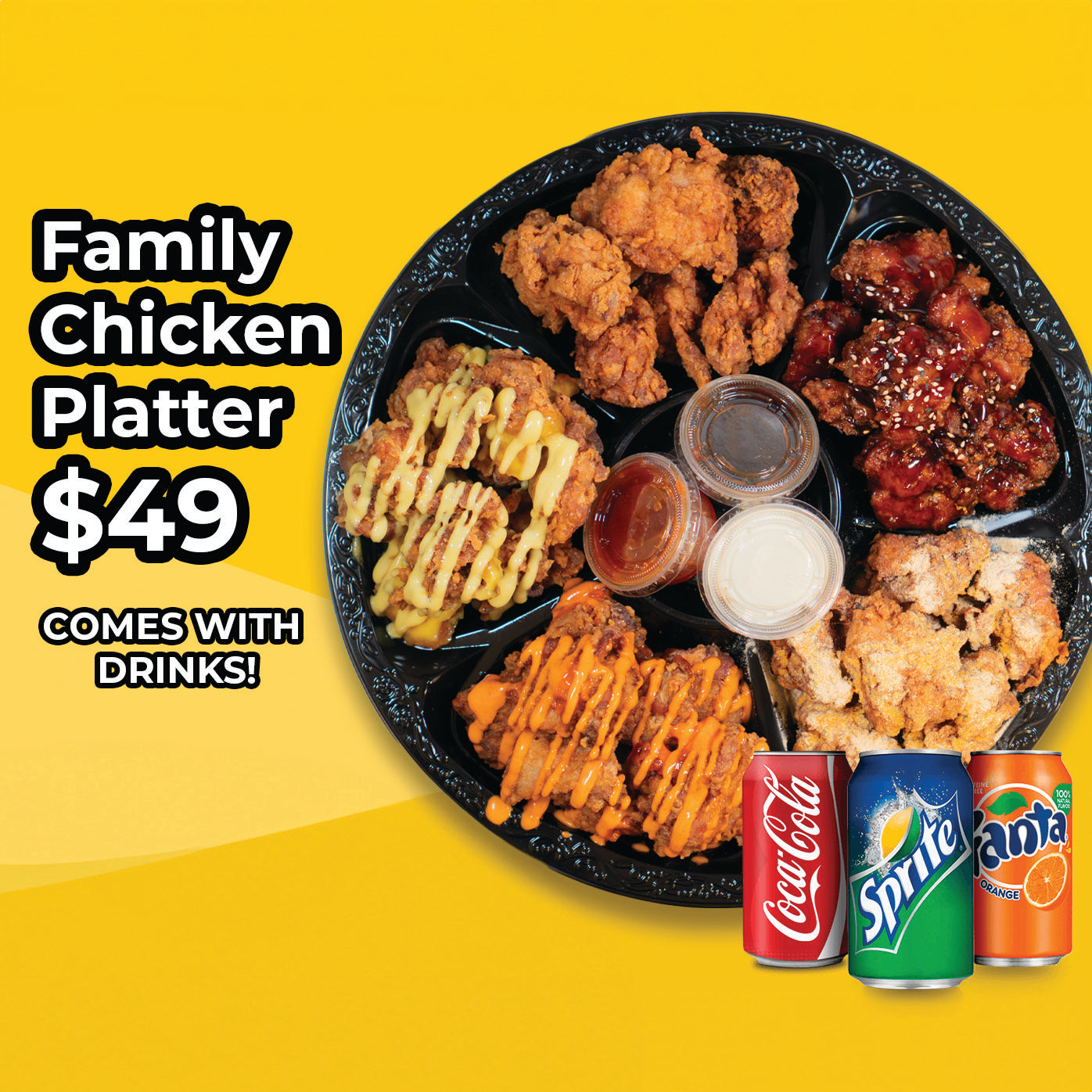 Family Chicken Platter with drinks